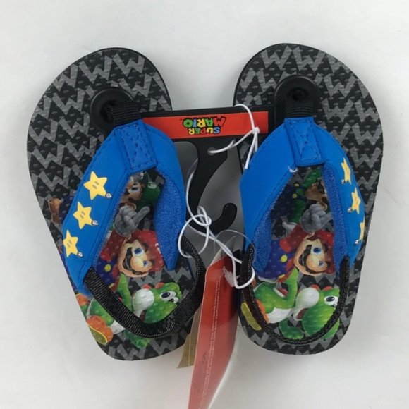 Nintendo | Shoes | Super Mario Black Blue Flip Flop Lights Sandals ...